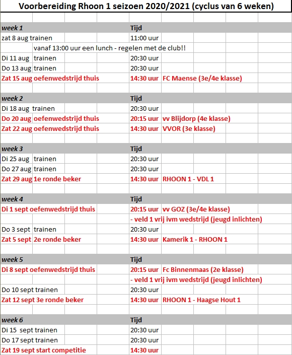 Voorbereiding | indeling competitie | bekerprogramma Rhoon 1 en 2 - update 17/8 | vv Rhoon