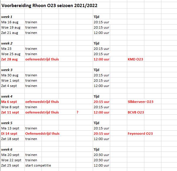 Voorbereiding senioren selecties 2021-2022 | vv Rhoon